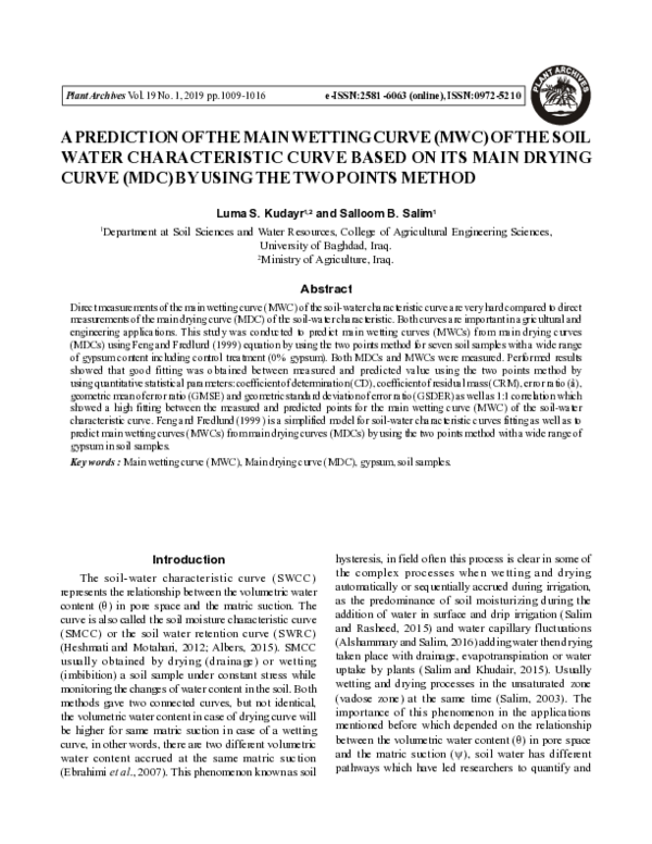 (PDF) A Prediction of the Main Wetting Curve (MWC) of the Soil Water Characteristic Curve Based ...