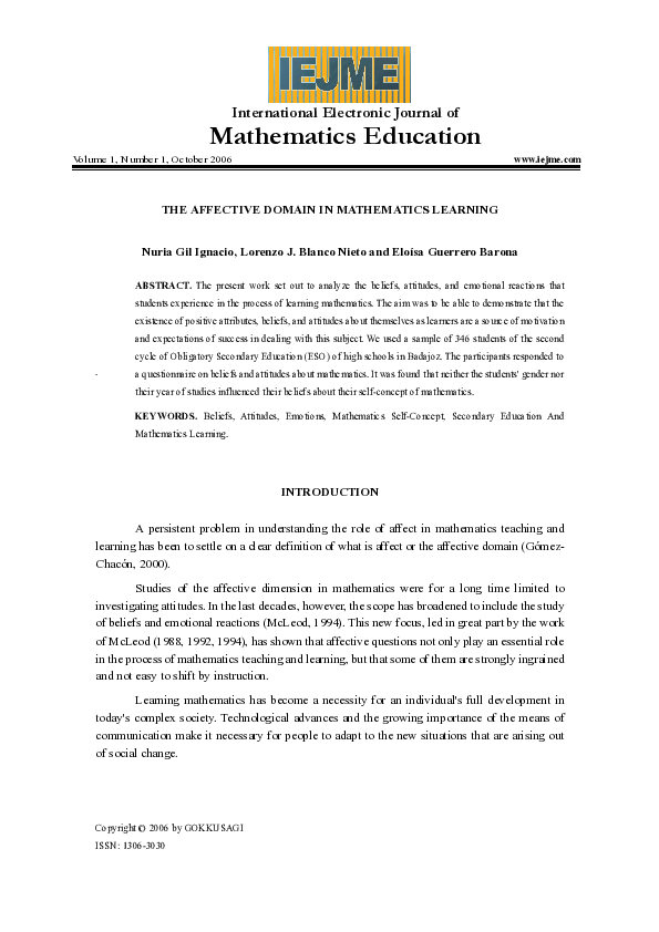 (PDF) The Affective Domain in Mathematics Learning