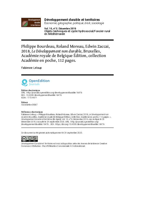 (PDF) Philippe Bourdeau, Roland Moreau, Edwin Zaccai, 2018, Le ...