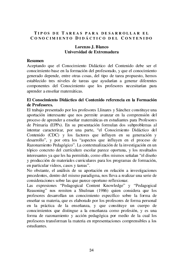 (PDF) Tipos de tareas para desarrollar el conocimiento didáctico del contenido