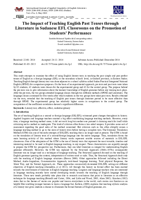 (PDF) The Impact of Teaching English Past Tenses through Literature in ...
