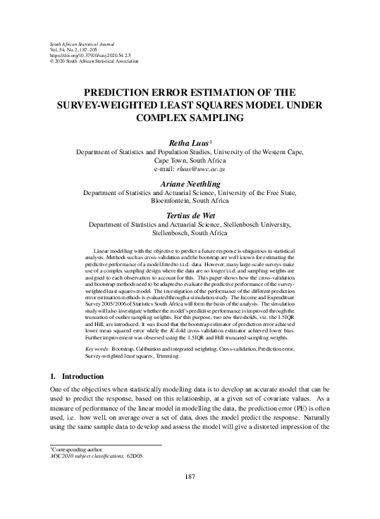 (PDF) Prediction error estimation of the survey-weighted least squares ...