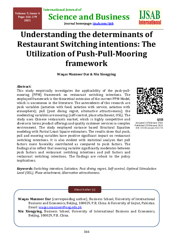 Pdf Understanding The Determinants Of Restaurant Switching Intentions The Utilization Of Push
