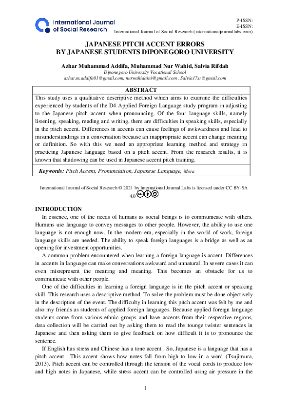 (PDF) Japanese Pitch Accent Errors by Japanese Students Diponegoro ...
