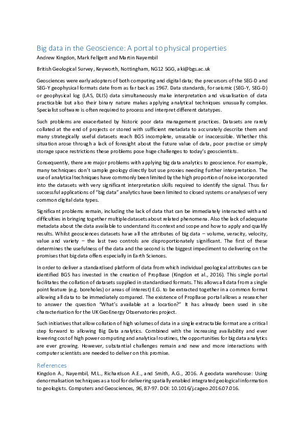 (PDF) Big data in the geoscience: a portal to physical properties