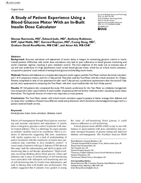 (PDF) A Study of Patient Experience Using a Blood Glucose Meter With an ...