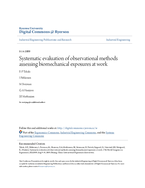 (PDF) Systematic evaluation of observational methods assessing biomechanical exposures at work