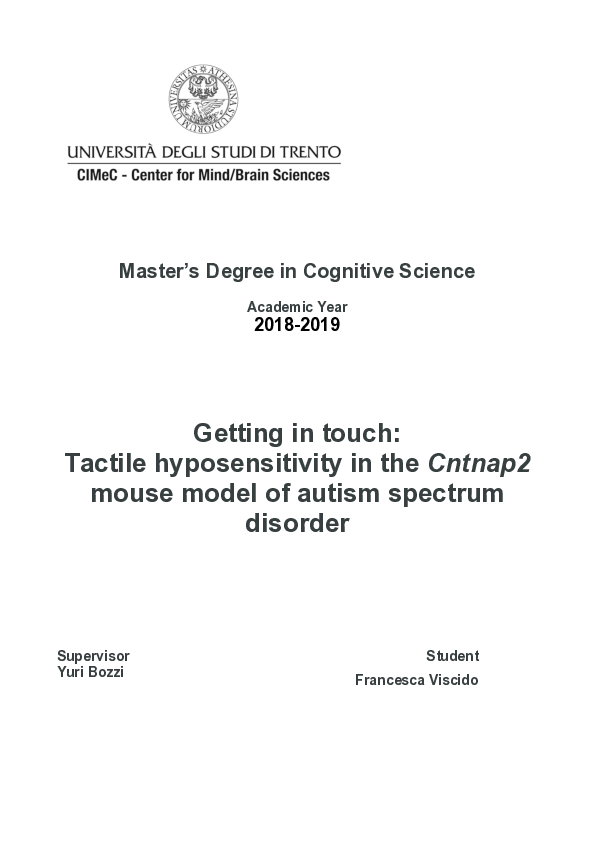 (PDF) Getting in touch Tactile hyposensitivity in the Cntnap2 mouse ...