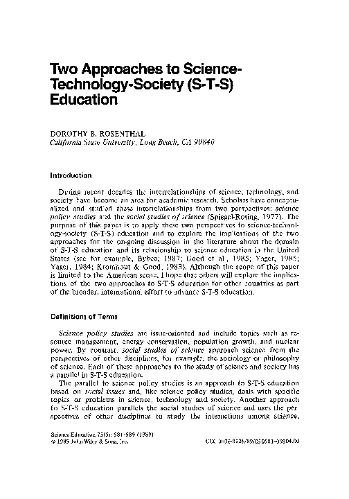 (PDF) Two approaches to science-technology-society (S-T-S) education