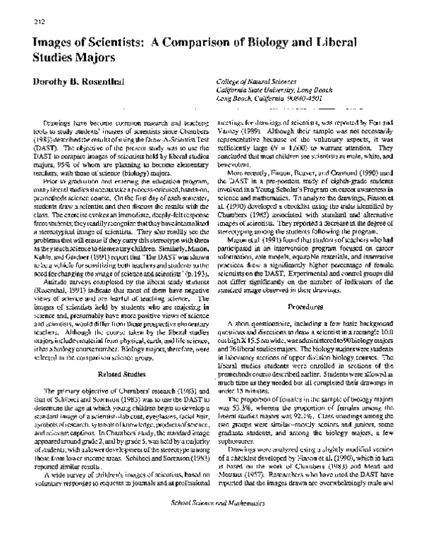 (PDF) Images of Scientists: A Comparison of Biology and Liberal Studies ...
