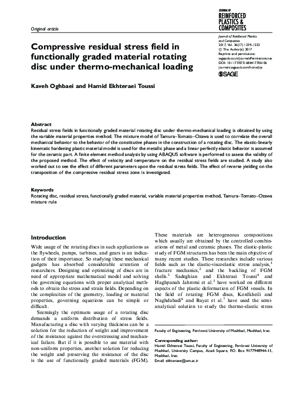 (PDF) Compressive residual stress field in functionally graded material rotating disc under ...
