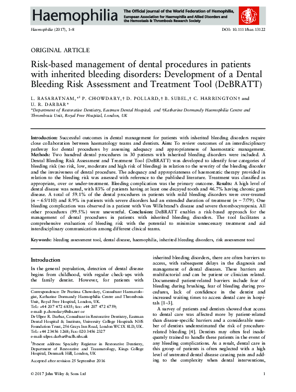 (PDF) Risk-based management of dental procedures in patients with ...