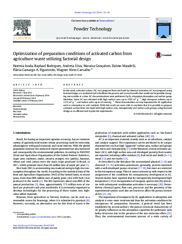 (PDF) Optimization of preparation conditions of activated carbon from agriculture waste ...