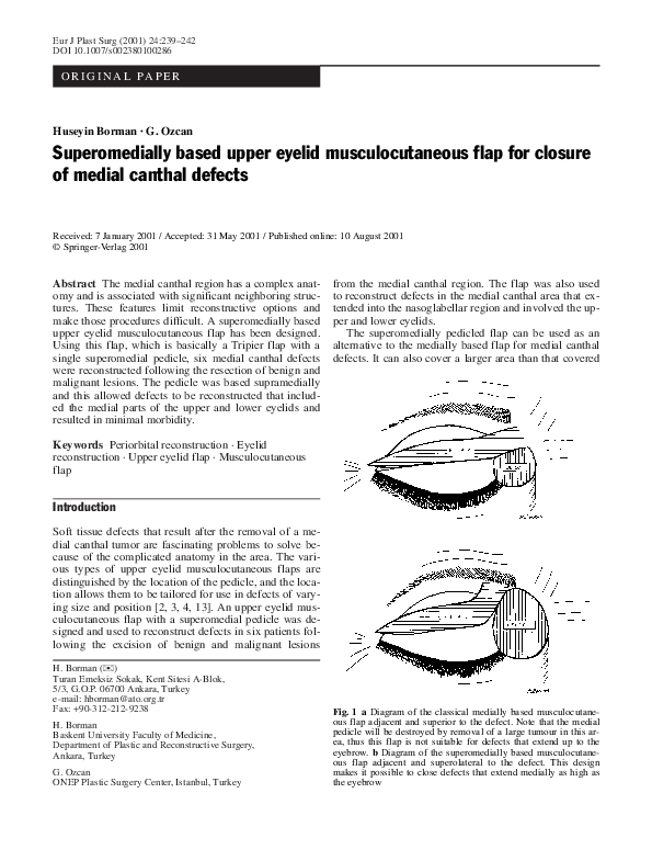 (PDF) Superomedially based upper eyelid musculocutaneous flap for ...
