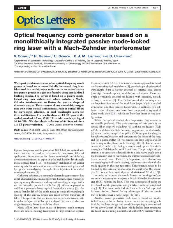 (PDF) Integrated Optical Frequency Comb Generator