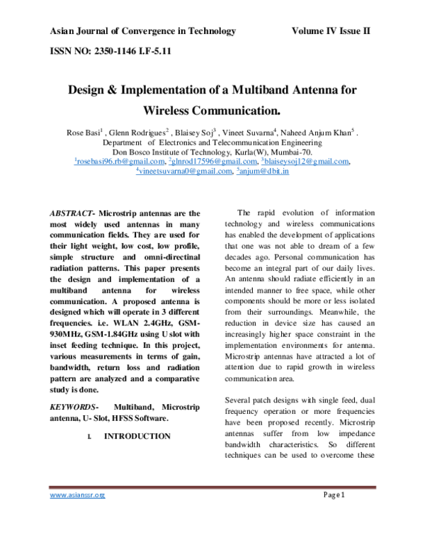 Pdf Design And Implementation Of A Multiband Antenna For Wireless Communication