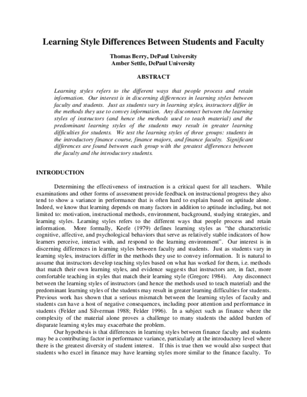 (PDF) Learning Style Differences Between Students and Faculty