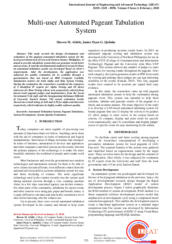 (PDF) Multi-user Automated Pageant Tabulation System