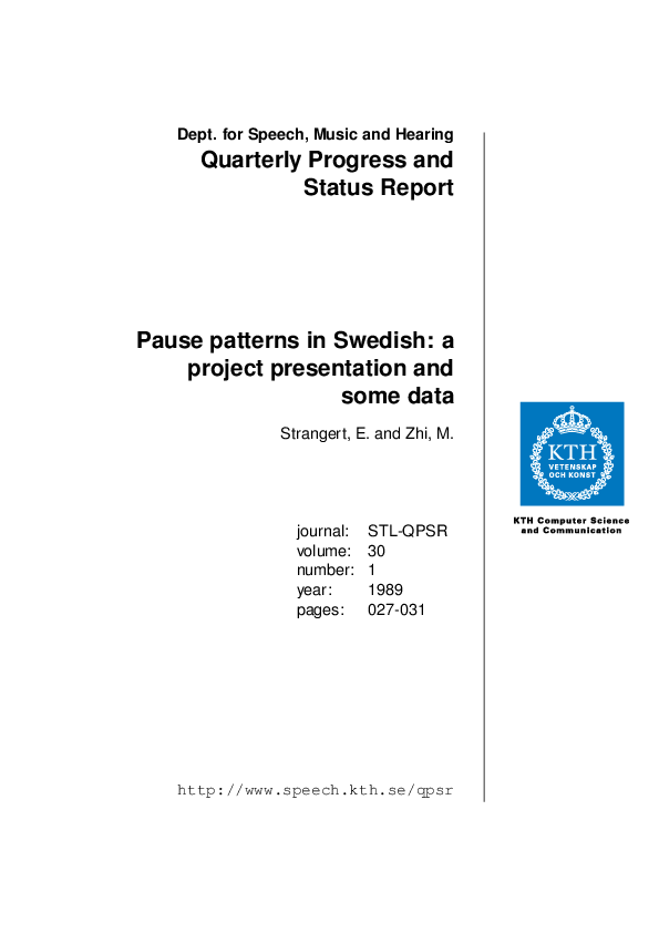 (PDF) Quarterly Progress and Status Report Pause patterns in Swedish ...