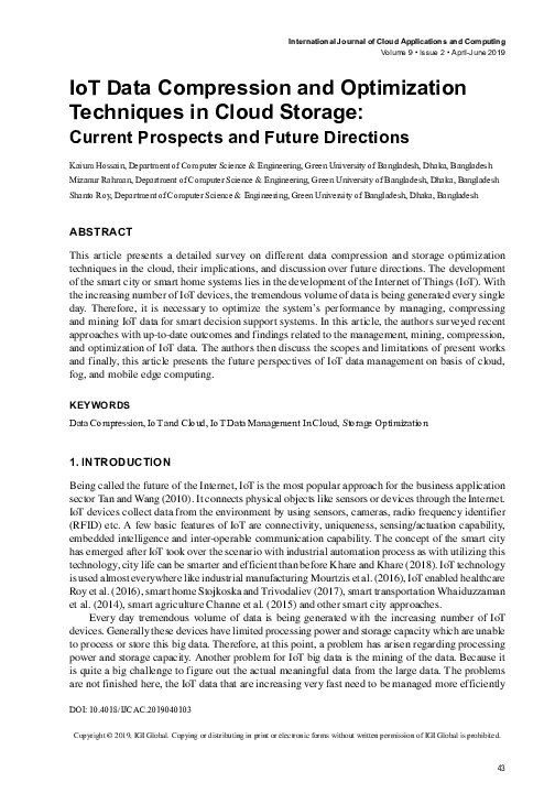 Pdf Optimizing Iot Data Compression In Cloud Storage