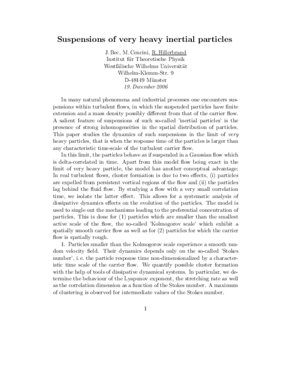 (PDF) Suspensions of very heavy inertial particles