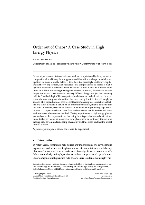 (PDF) Order out of Chaos? A Case Study in High Energy Physics