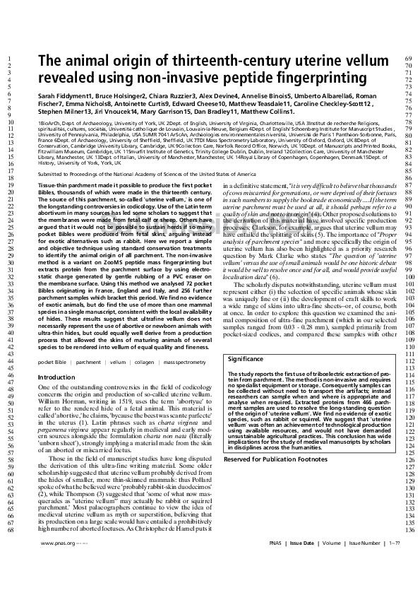 (PDF) Animal origin of 13th-century uterine vellum revealed using ...