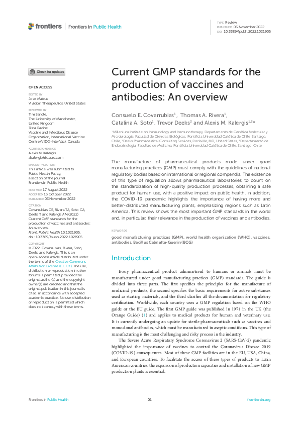 (PDF) Current GMP standards for the production of vaccines and ...
