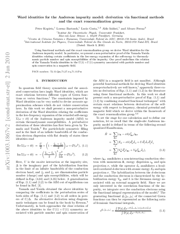 (PDF) Ward identities for the Anderson impurity model: derivation via ...