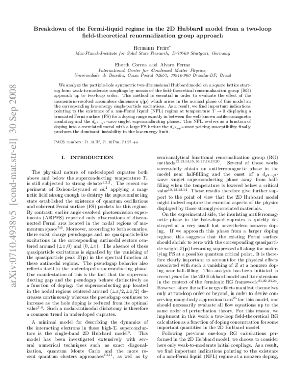 (PDF) Breakdown of the Fermi-liquid regime in the two-dimensional Hubbard model from a two-loop ...