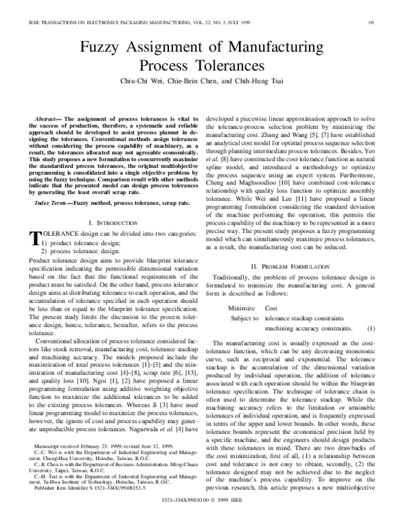 (PDF) Fuzzy assignment of manufacturing process tolerances