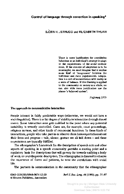 (PDF) Control of language through correction in speaking | Elizabeth ...