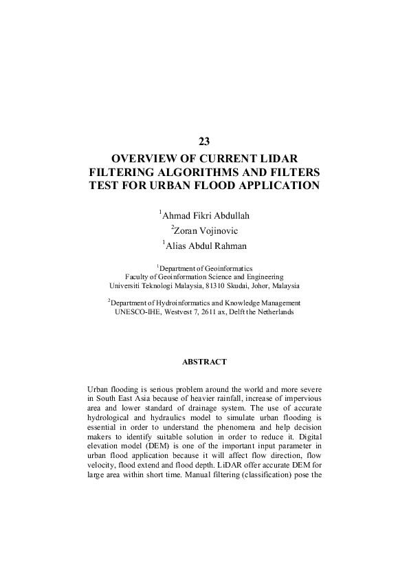 Pdf Overview Of Current Lidar Filtering Algorithms And Filters Test For Urban Flood Application 9224