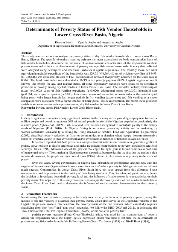 (PDF) Determinants of Poverty Status of Fish Vendor Households in Lower ...