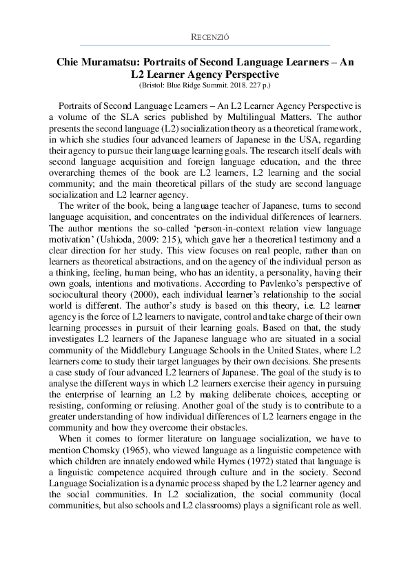 (PDF) Chie Muramatsu: Portraits of Second Language Learners – An L2 ...