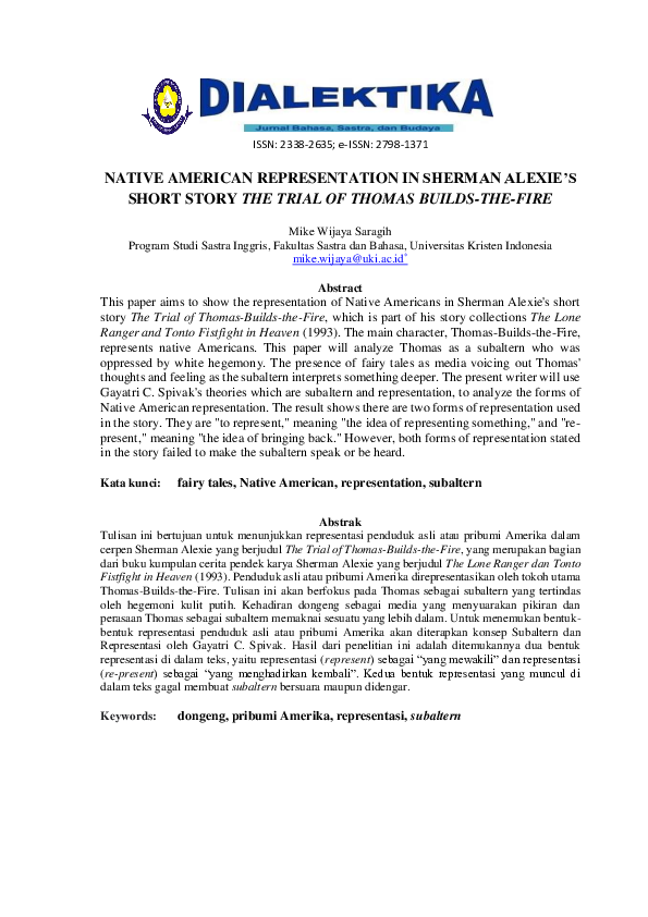 (PDF) Native American Representation in Sherman Alexie’s Short Story ...