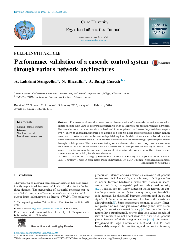 (PDF) Performance validation of a cascade control system through various network architectures ...