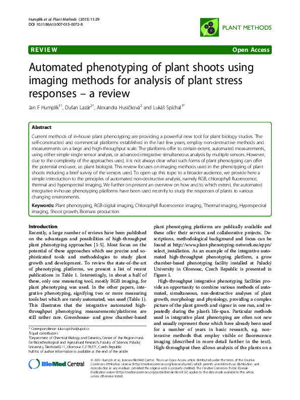 (PDF) Automated phenotyping of plant shoots using imaging methods for analysis of plant stress ...