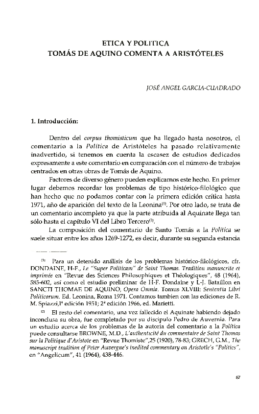 (PDF) Etica e política. Tomás de Aquino comenta Aristoteles