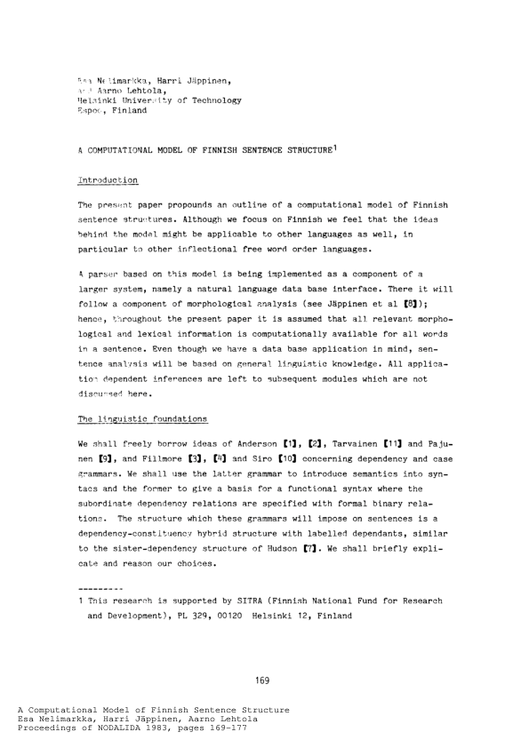 (PDF) A Computational Model of Finnish Sentence Structure
