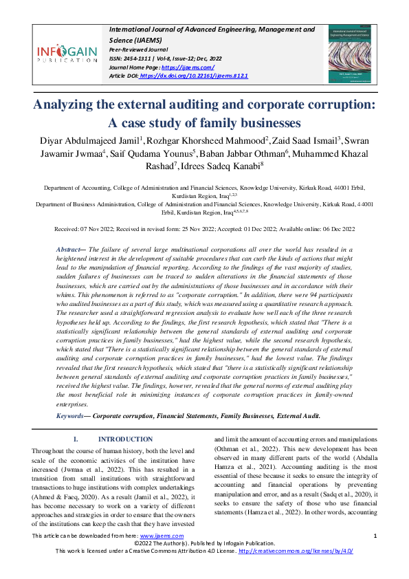 (PDF) Analyzing the external auditing and corporate corruption: A case study of family businesses