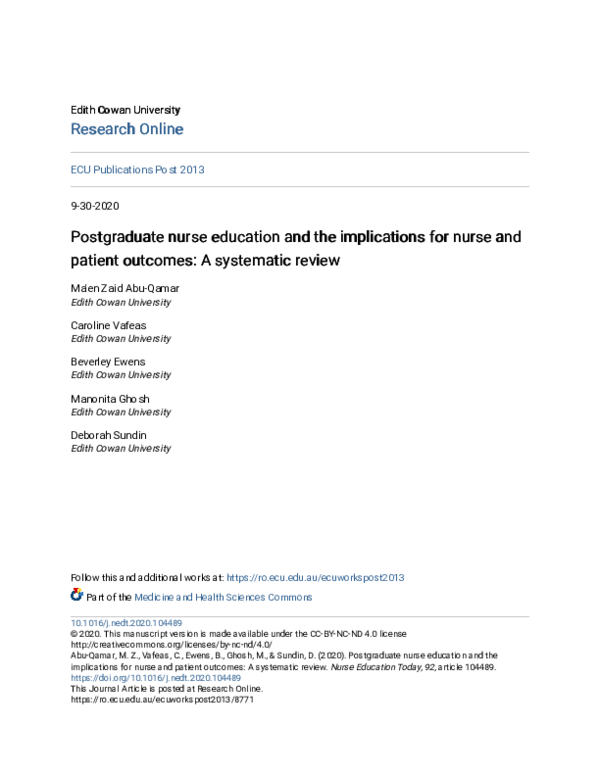 (PDF) Postgraduate nurse education and the implications for nurse and ...