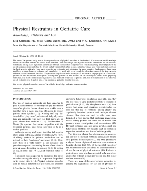(PDF) Physical Restraints in Geriatric Care: Knowledge, Attitudes and ...