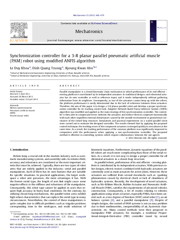 (PDF) Synchronization controller for a 3-R planar parallel pneumatic ...