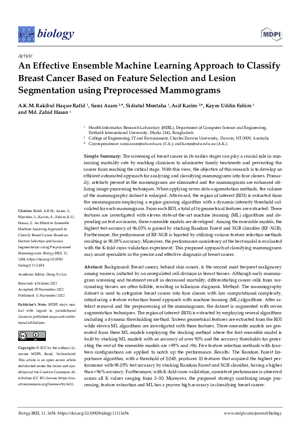 (PDF) An Effective Ensemble Machine Learning Approach to Classify Breast Cancer Based on Feature ...