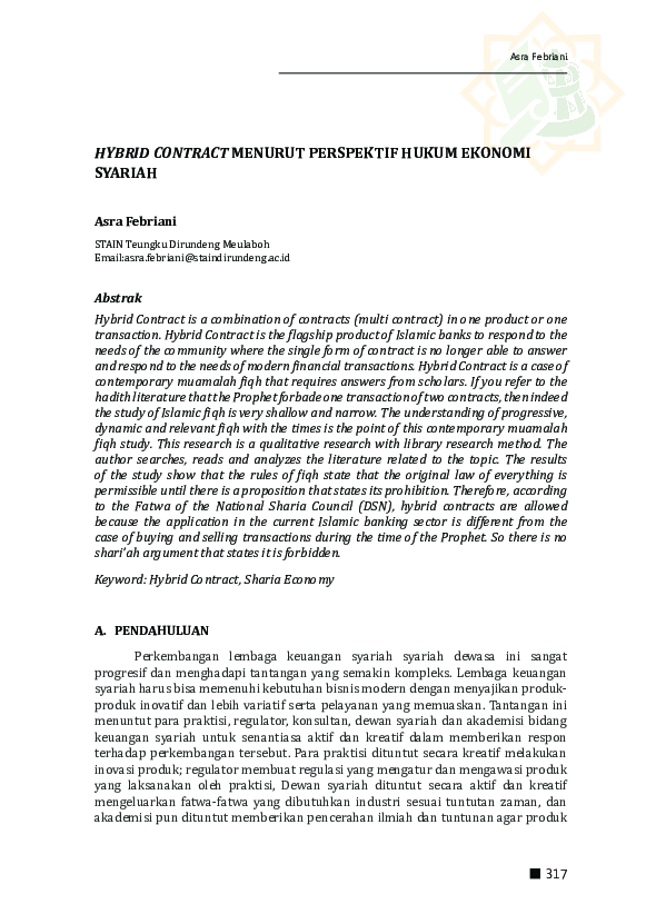 (PDF) Hybrid Contract According to Sharia Economic Law Perspective