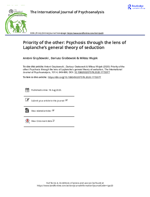 (PDF) Priority of the other: Psychosis through the lens of Laplanche’s ...
