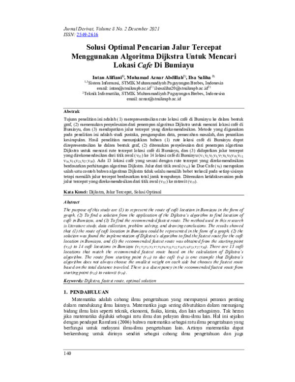 (PDF) Solusi Optimal Pencarian Jalur Tercepat Menggunakan Algoritma ...