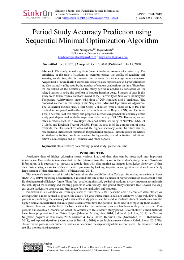 (PDF) Period Study Accuracy Prediction using Sequential Minimal Optimization Algorithm