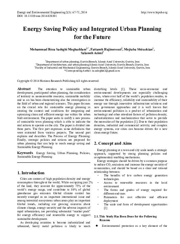 (PDF) Energy Saving Policy and Integrated Urban Planning for the Future